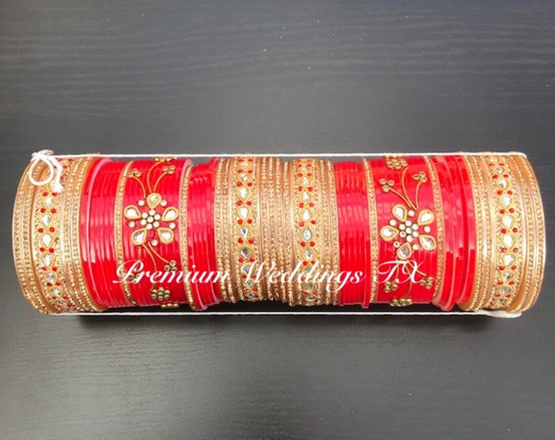 Red Bridal Chura Set: Indian Wedding Bangles, Size 2.10 - Etsy