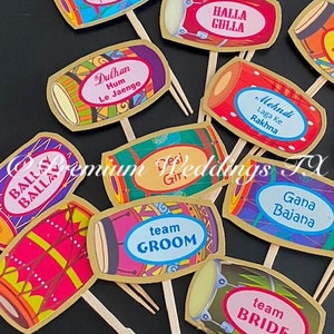 Shaadi Cupcake Toppers: Dholki Sangeet Decor, Mithai Food Picks (15ct ...