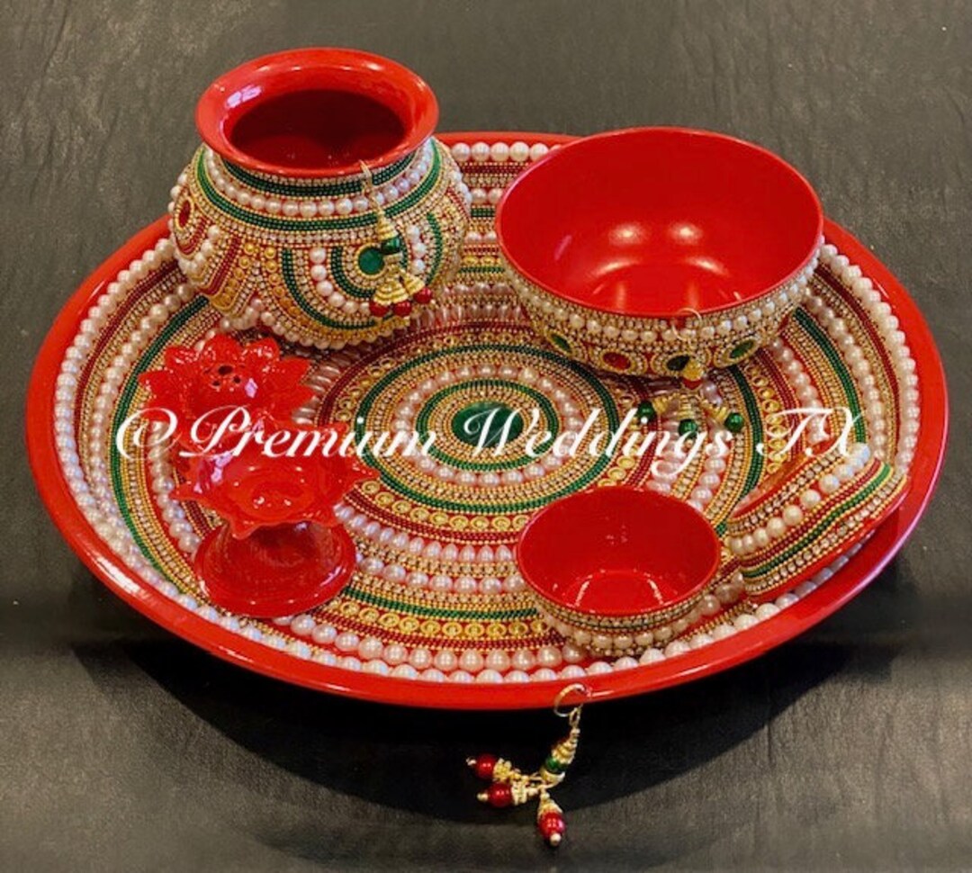 Red Puja Thali Set, Puja Thali Set, Haldi Thali Set, Pooja Thali Set ...