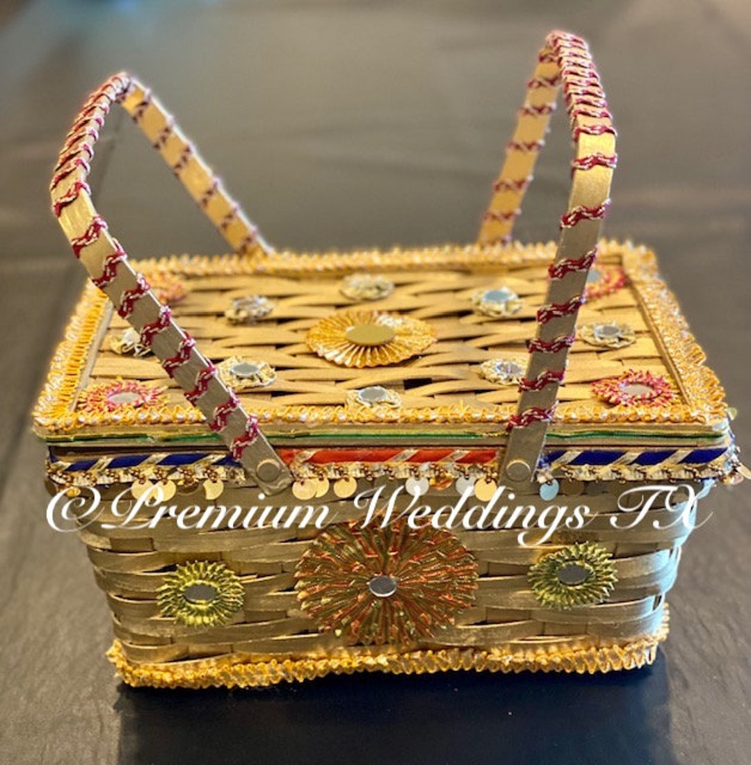 Gold Wedding Basket With Handles: Mehndi, Haldi, Sangeet Decor - Etsy
