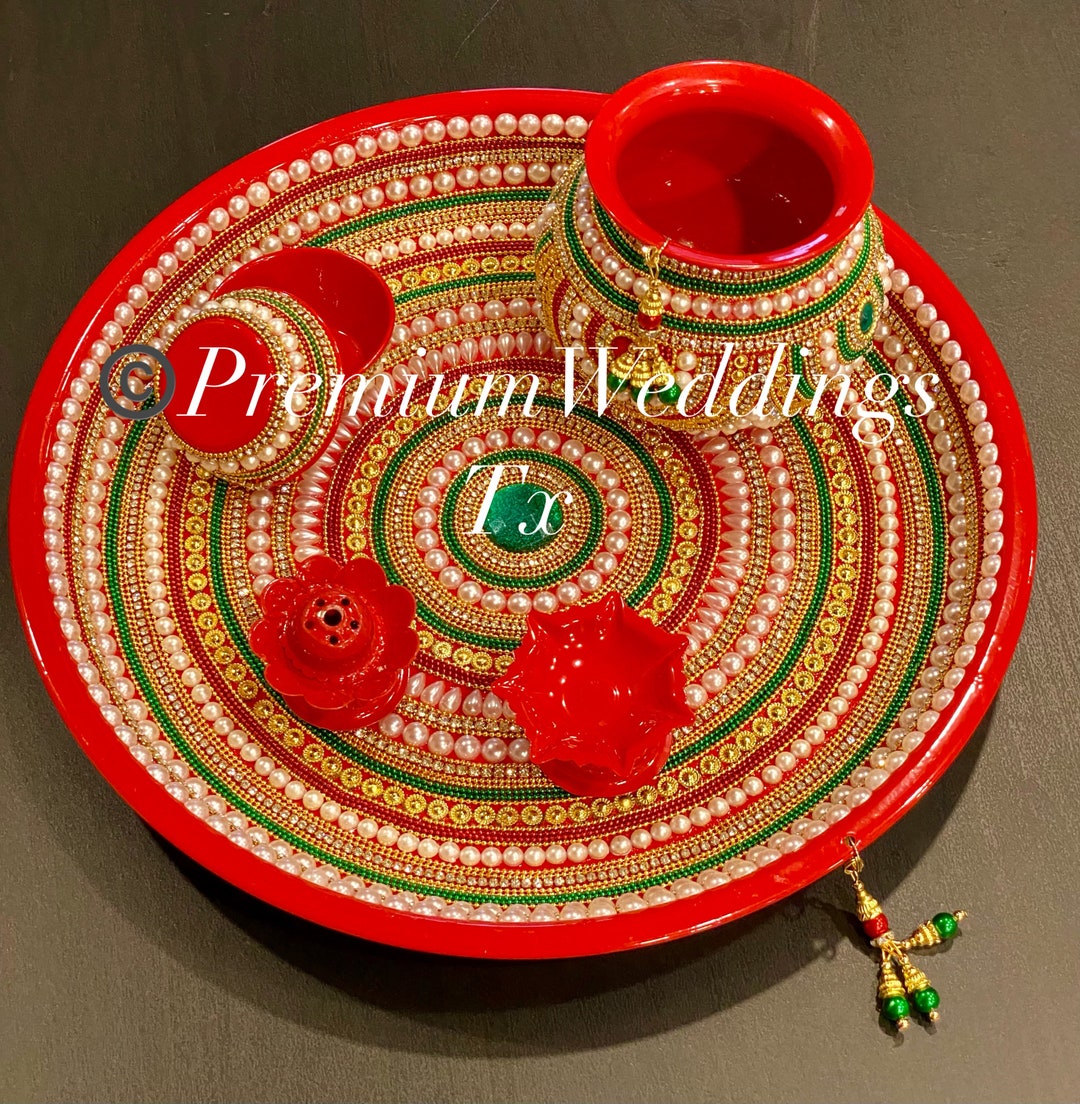 Puja Thali Set,hennathali, Gold Thali,home Decor,nikkah,shaadi, Wedding ...