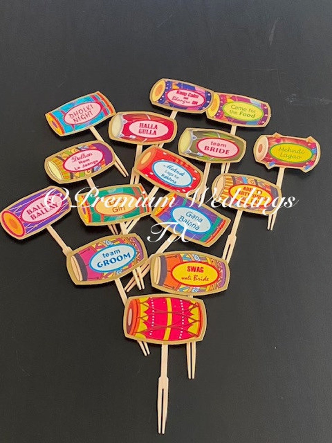 Shaadi Cupcake Toppers: Dholki Sangeet Decor, Mithai Food Picks (15ct ...
