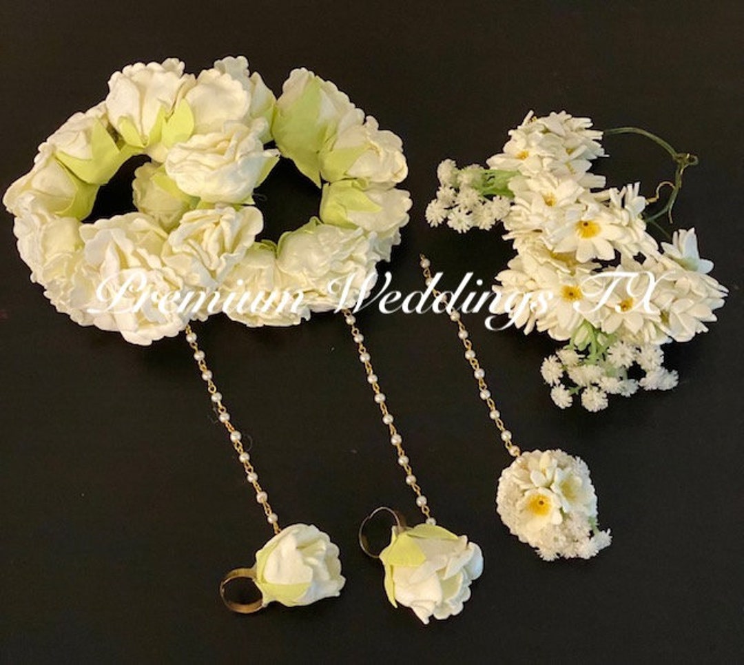 Gajra, White Flower Gajra Set, Boho Jewelry, Wedding, Pithi Bangle ...