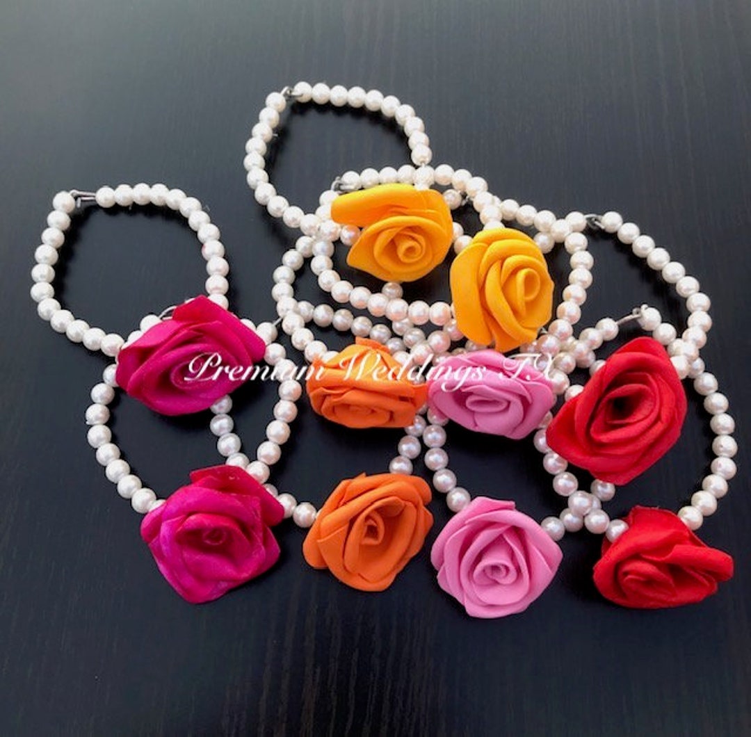 Hand Gajra, Flower Gajra Pair, Jewelry, Wedding, Pithi Bangles, Mehndi ...