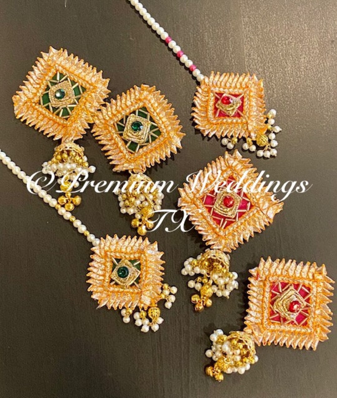 Handmade Gotta Bridal Jewelry Set: Pearl Tikka Earrings - Etsy