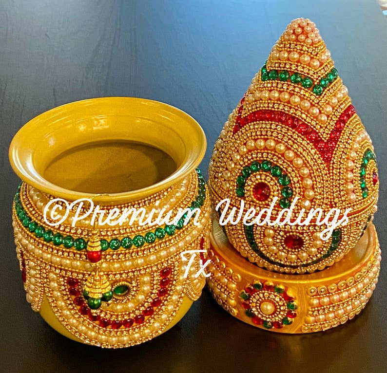 Rhinestone Kalash With Coconut: Handmade Pooja Holy Water Pot - Etsy