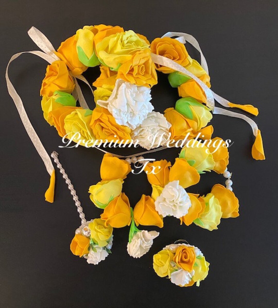Yellow Flower Gajra Set, Boho Jewelry, Wedding, Pithi Bangle, Mehndi ...