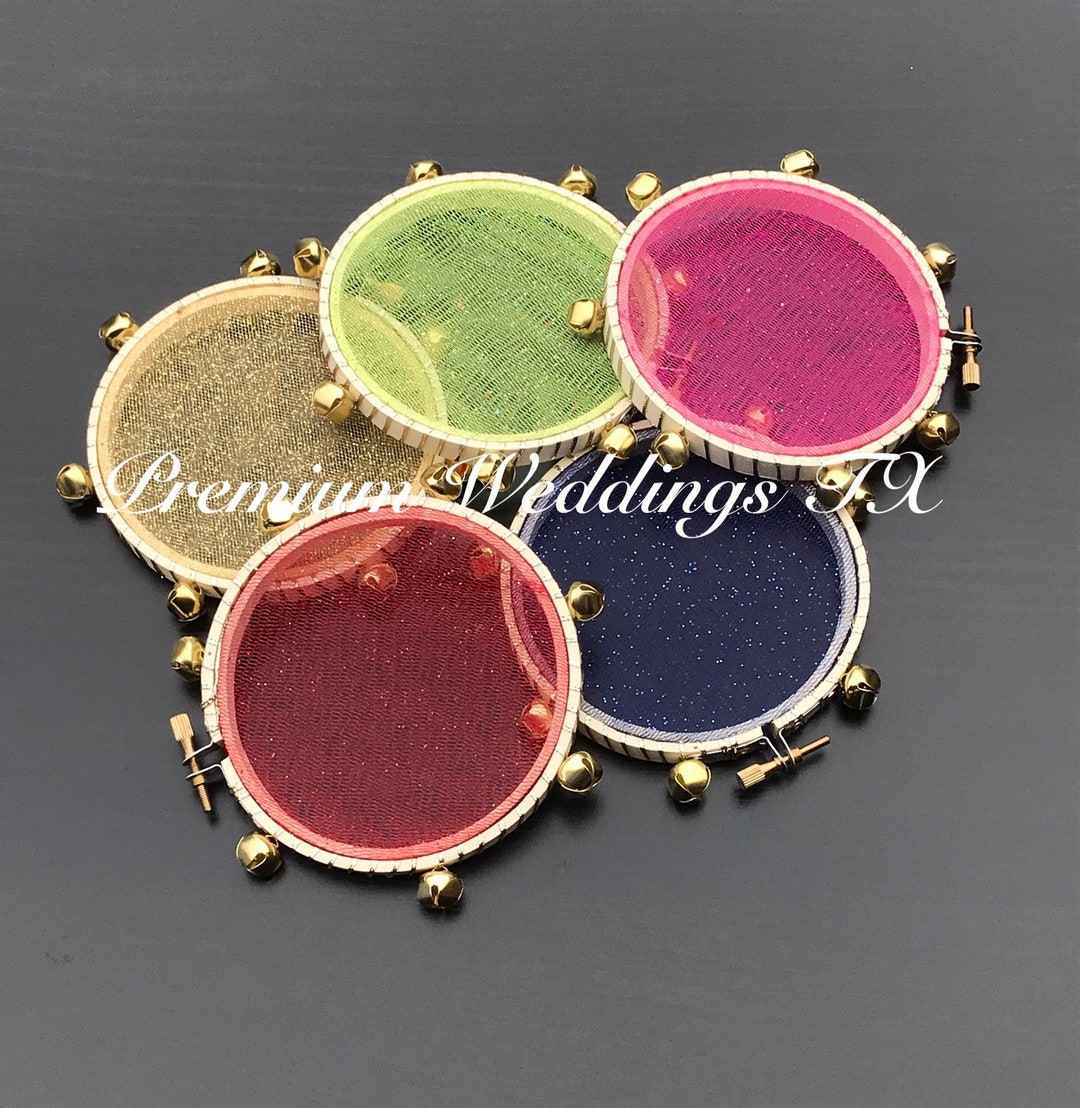 Mini Wedding Tambourines: Glitter Fabric, Gold Bells, Boho Decor - Set ...