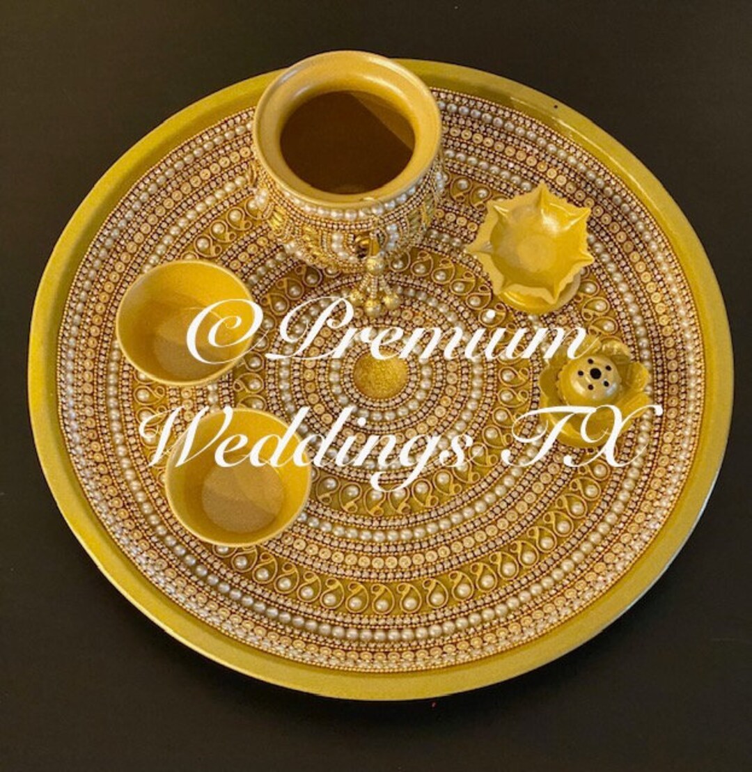 Puja Thali Set, Henna Thali, Thali, Haldi Decor, Haldi Accessories ...