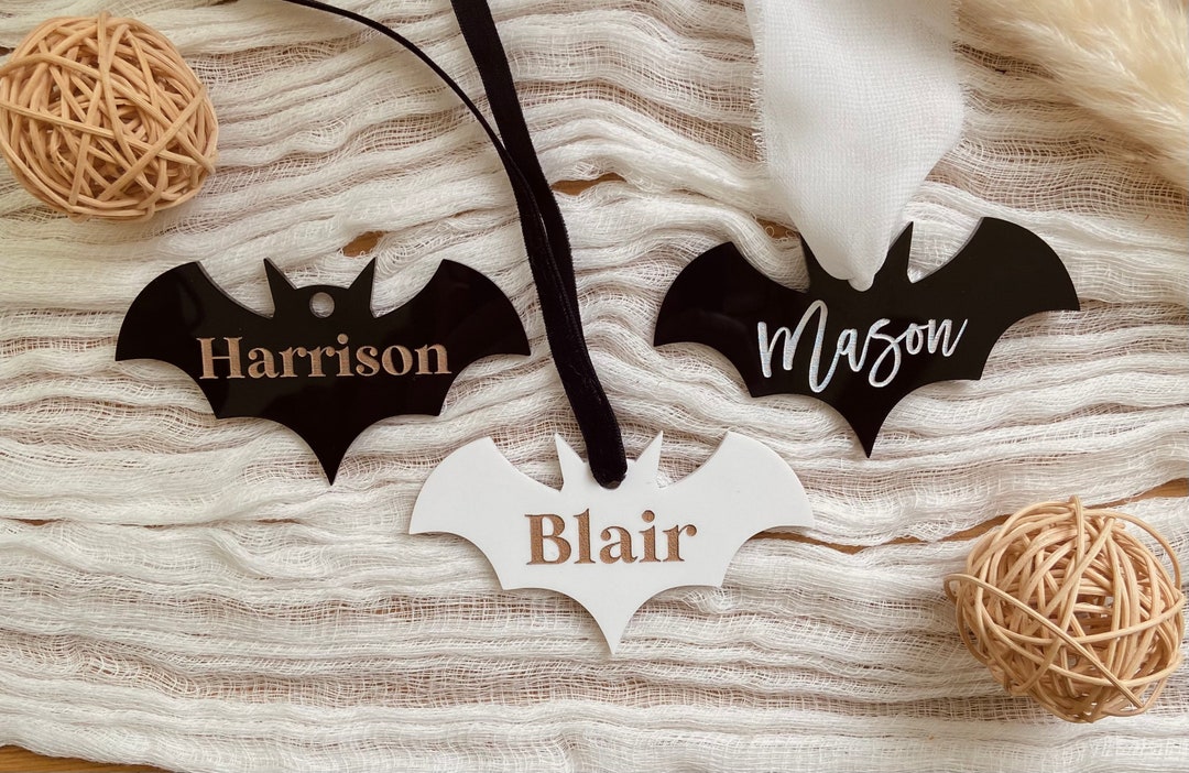 Personalized Halloween Bats Bag Tag, Halloween Bucket Name Tag, Boo ...