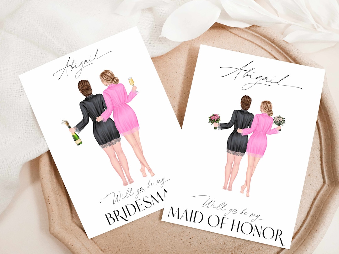 Personalized Bridesmaid - Maid of Honor Portrait Illustration - Custom ...