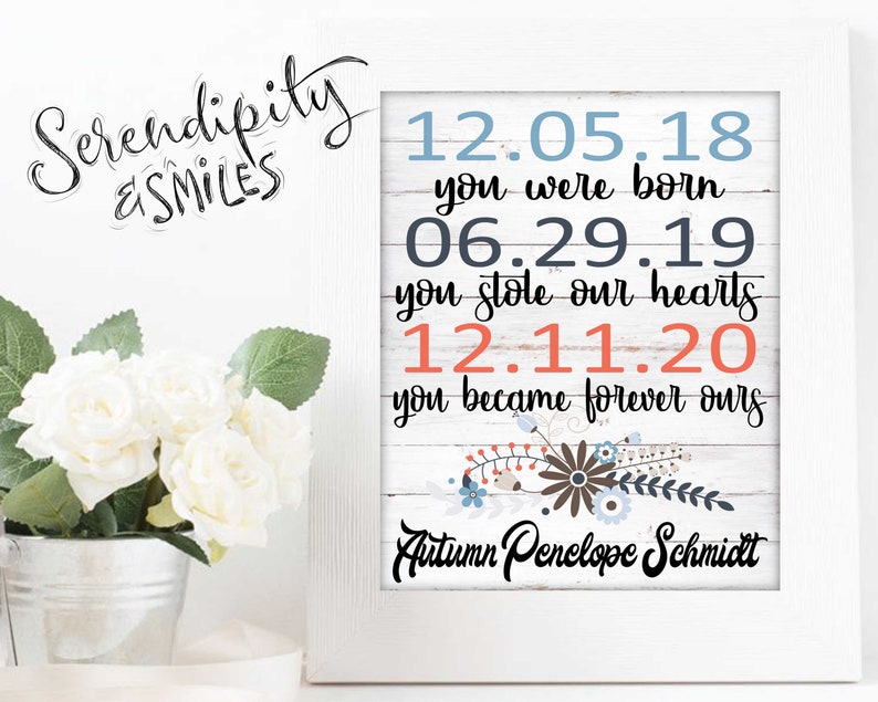 Adoption Date Printable - Wood and Flowers - Adoption Gift - Adoption ...