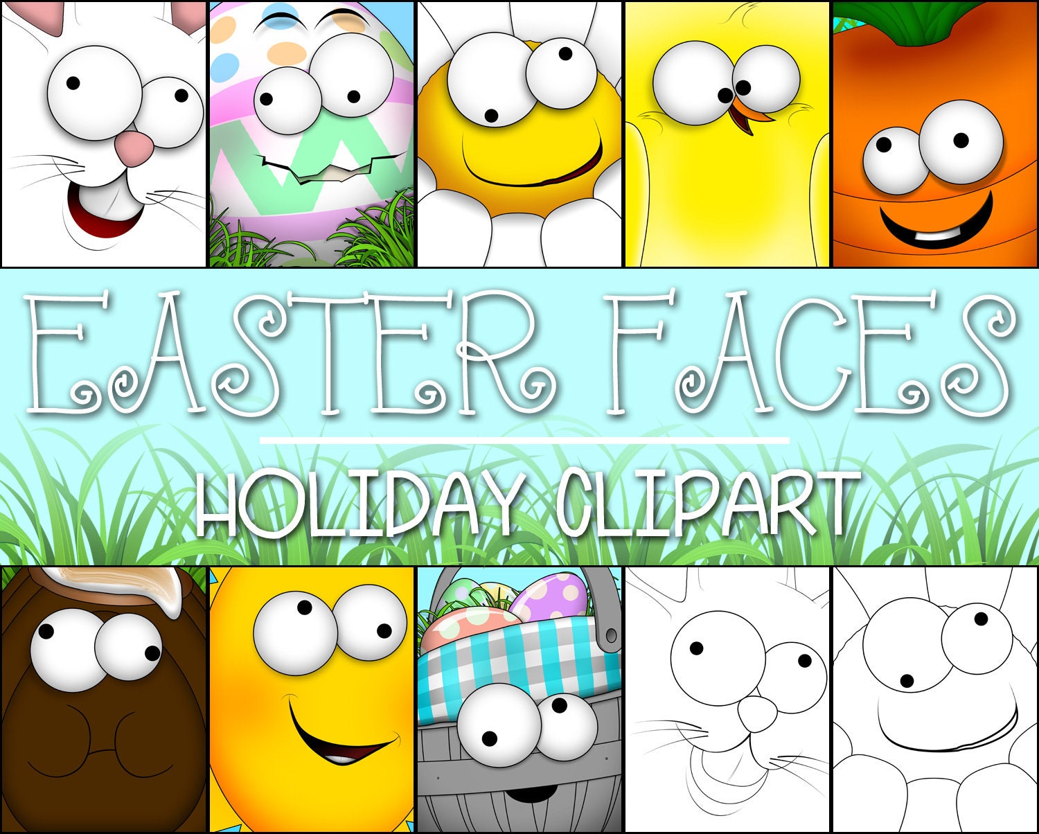 Holiday Faces Clipart Bundle: Seasonal PNG Images (110) - Etsy