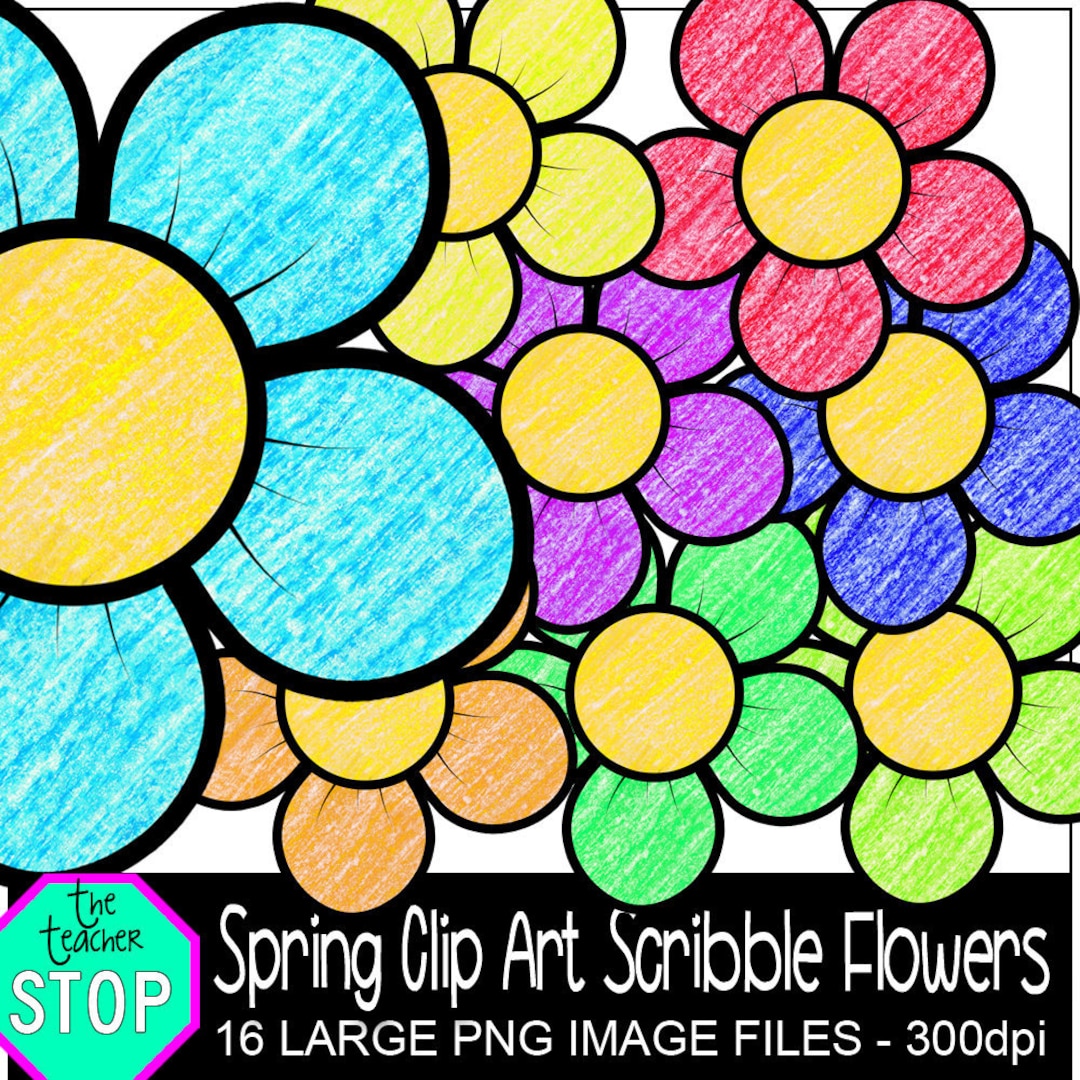 Spring Clip Art Crayon Scribble Flowers Png, Scribble Flowers, Spring ...