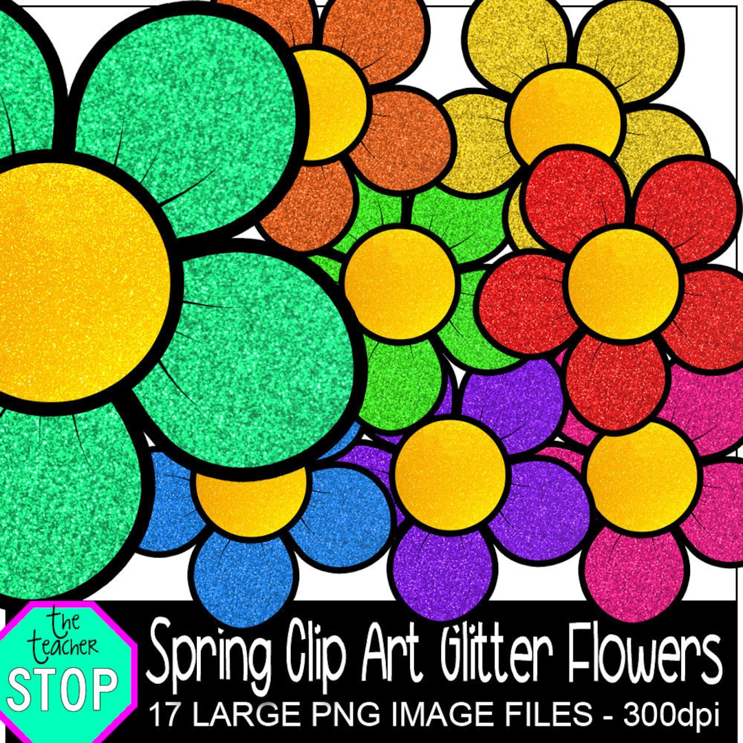 Spring Clip Art GLITTER Flowers Png , Glitter Flowers, Spring Glitter ...