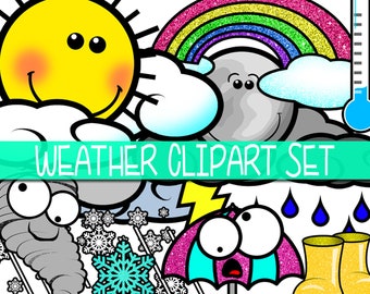 Weather Clipart, Cute Weather Clip Art, Storm Clouds, Sun Clipart ...