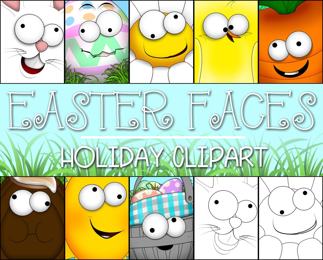 Easter Faces Clipart: Bunny, Chick, Egg (PNG, Commercial Use) - Etsy