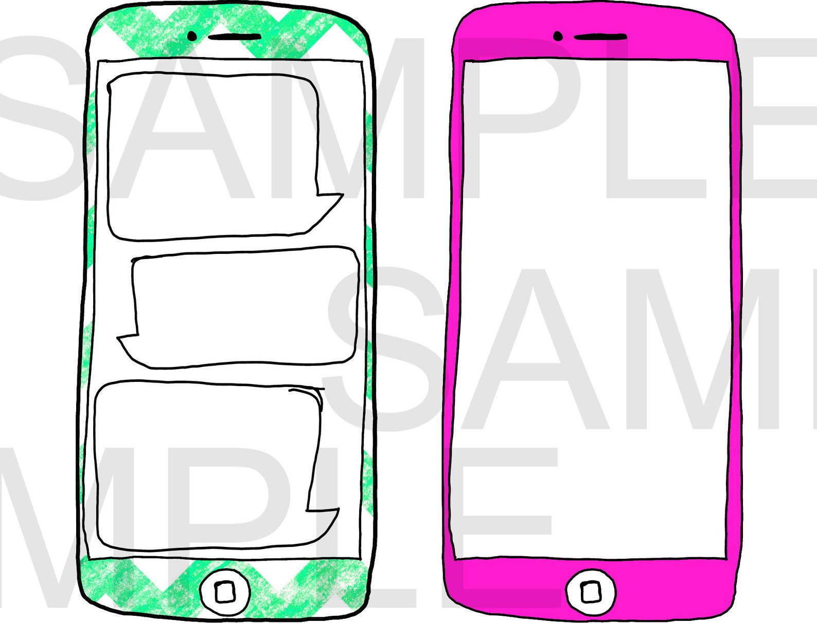 Colorful Cell Phone Doodle Clipart: Hand-drawn PNG (commercial Use) - Etsy