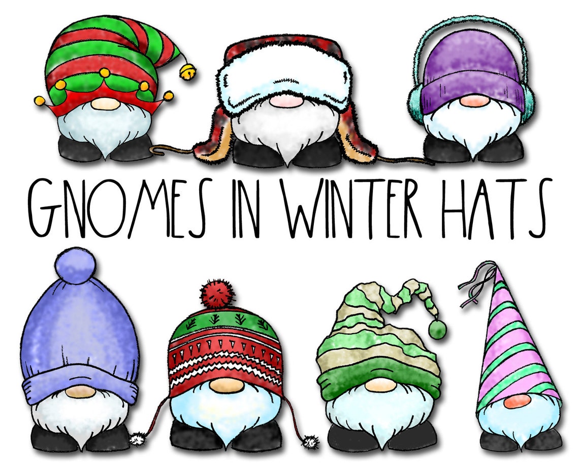 Winter Gnomes Clipart | Gnomes in Winter Hats | Whimsical Clipart ...