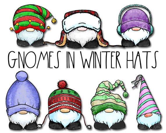 Winter Gnomes Clipart Gnomes in Winter Hats Whimsical - Etsy