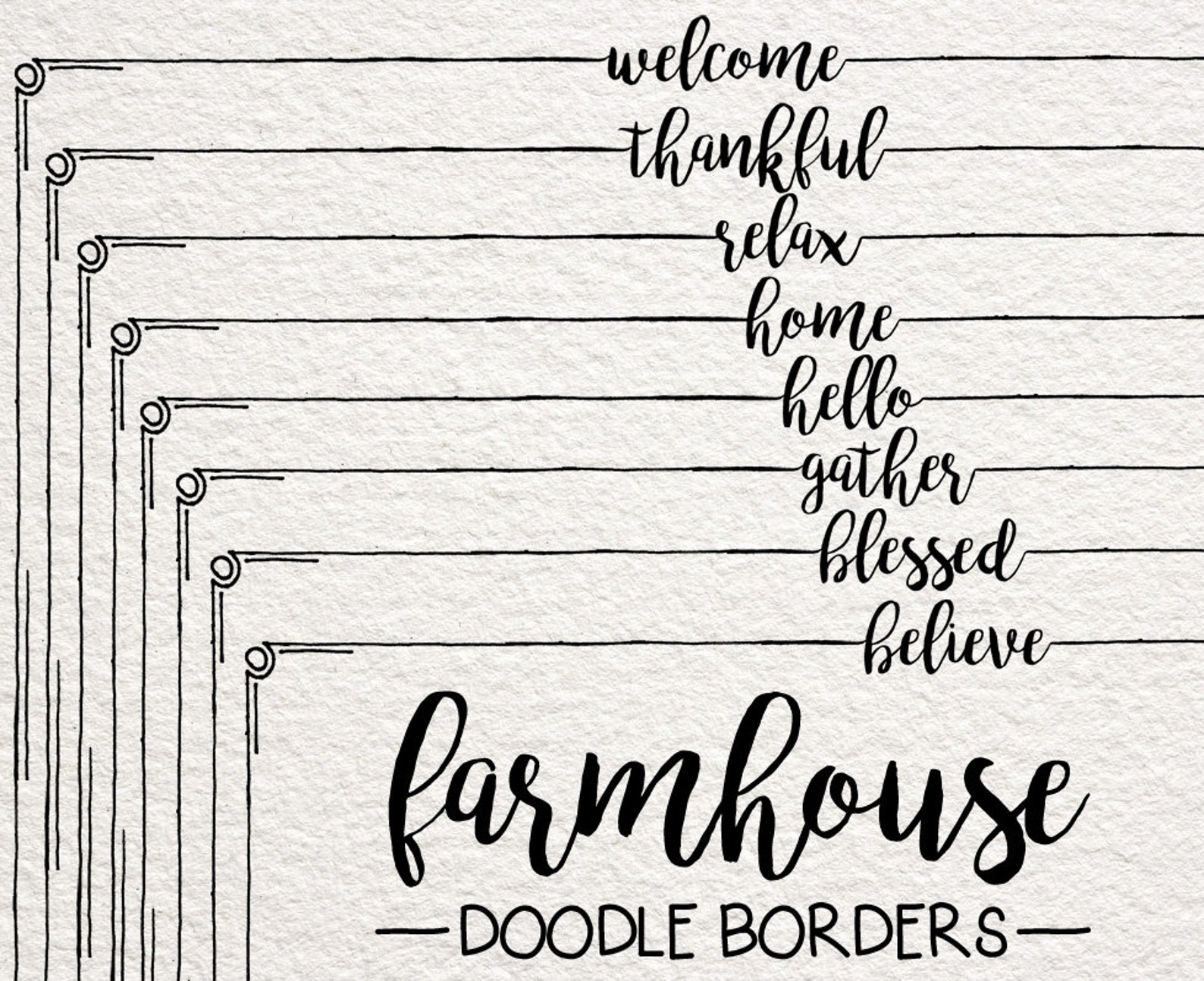 Farmhouse Doodle Word Borders: Country Scrapbook PNG (digital Download ...