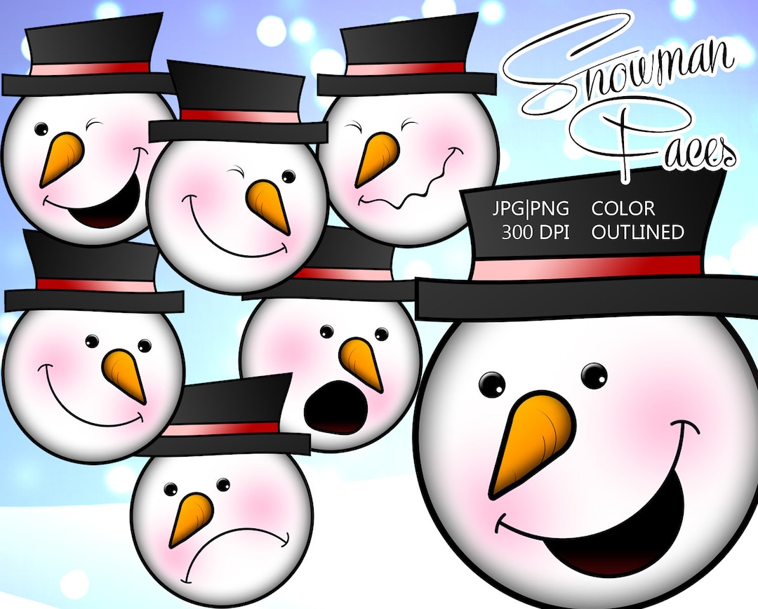 Snowman Faces Clipart: Christmas Snowmen Graphics (commercial Use) - Etsy