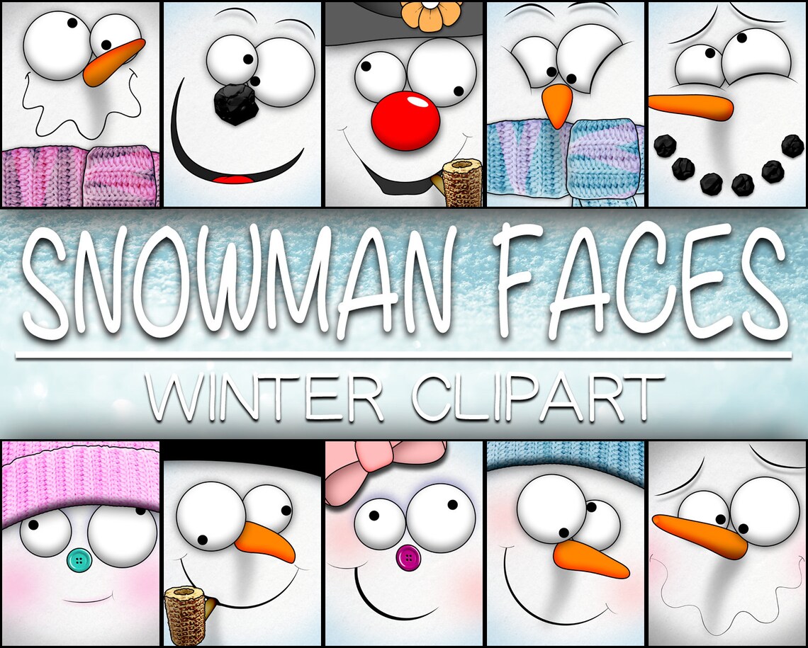 Snowman Clipart Snowman Faces Clipart Commercial Use - Etsy