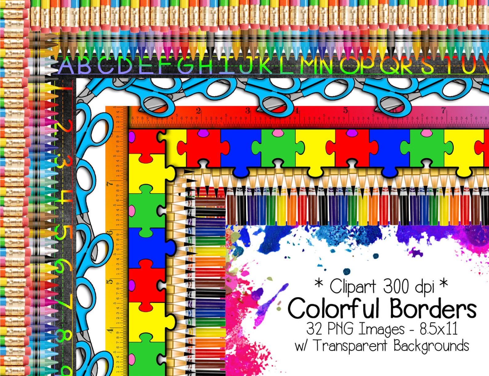 Water Color Clip Art Colorful Borders Png Watercolor - Etsy