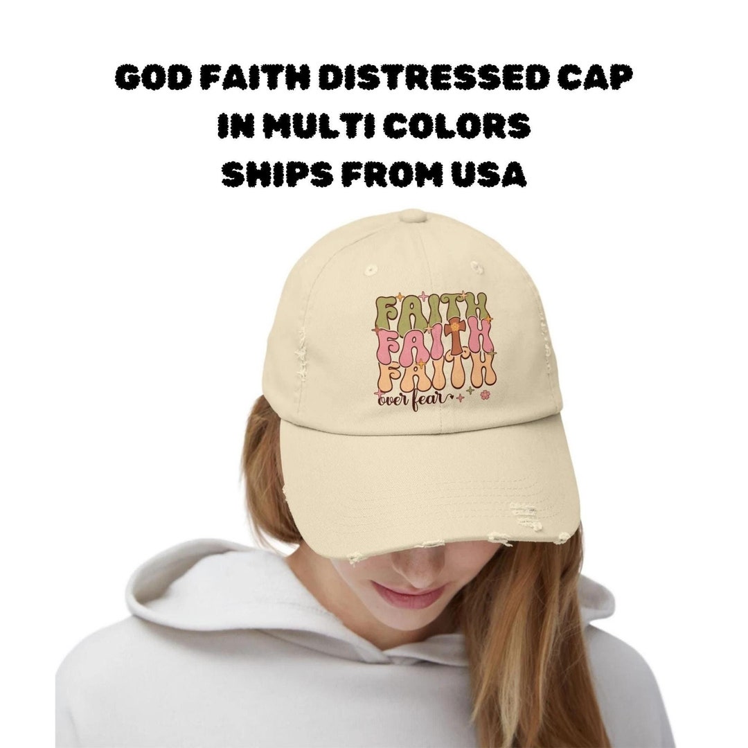 Faith Over Fear Unisex Distressed Cap Christian Cap God Faith Cap ...