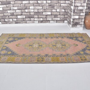 Handmade Turkish Rug, Pink and Yellow Wool Rug, Unique Oushak Rug ...
