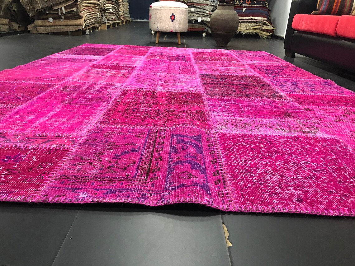 Pink Overdyed Patchwork Rug Modern Patchwork Rug Turkish Rug | Etsy