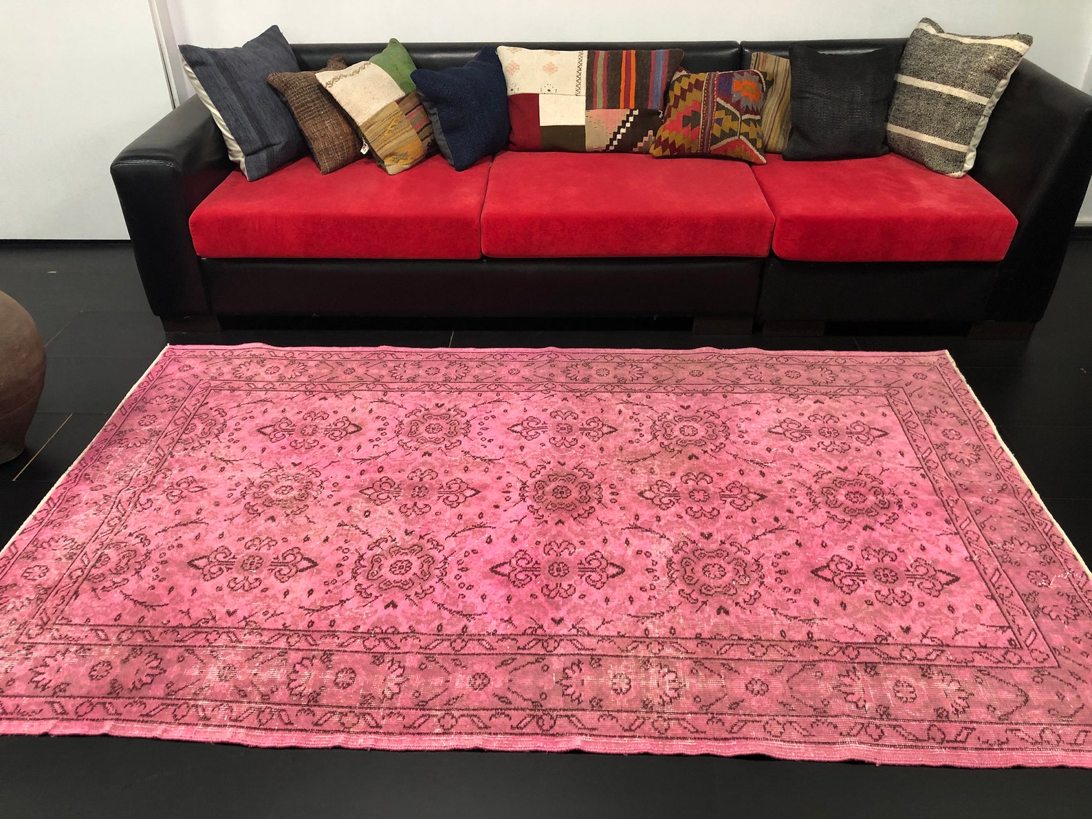 Hot Pink Color Rug Handmade Floral Design Rug Oushak Rug - Etsy