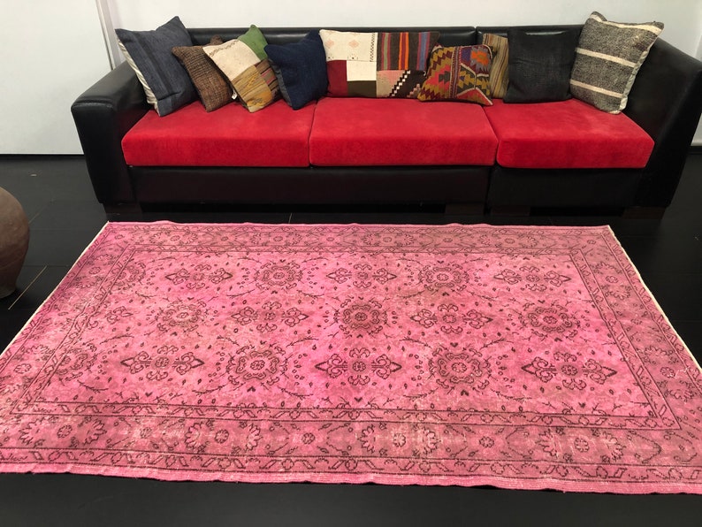 Hot Pink Color Rug Handmade Floral Design Rug Oushak Rug - Etsy