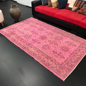 Hot Pink Color Rug, Handmade Floral Design Rug, Oushak Rug, Faded ...