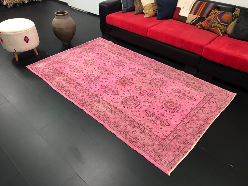 Hot Pink Color Rug Handmade Floral Design Rug Oushak Rug - Etsy