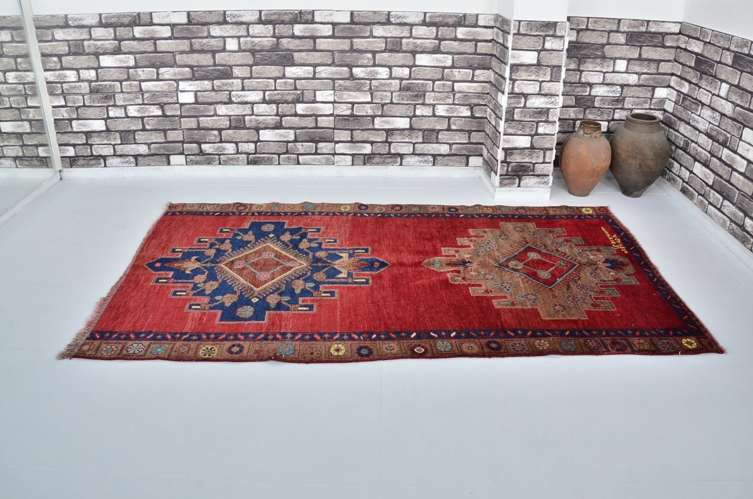 Red Oushak Rug, 5x9 Faded Turkish Rug, Antique Rug, Tribal Rug ...