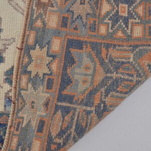 White and Blue Turkish Antique Rug, Abstract Design Vintage Rug, Wool ...