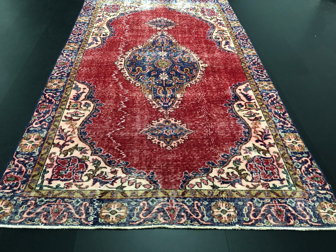 Red Vintage Rug Handmade Rug Turkish Rug Red Area Rug | Etsy