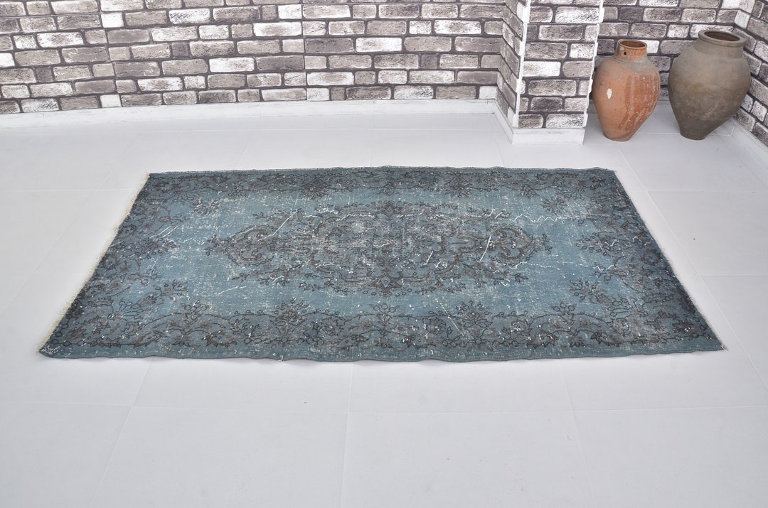 Authentic Rug, Blue Turkish Rug, Handmade Rug, 4x7 Vintage Rug ...