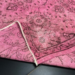 Hot Pink Color Rug, Handmade Floral Design Rug, Oushak Rug, Faded ...