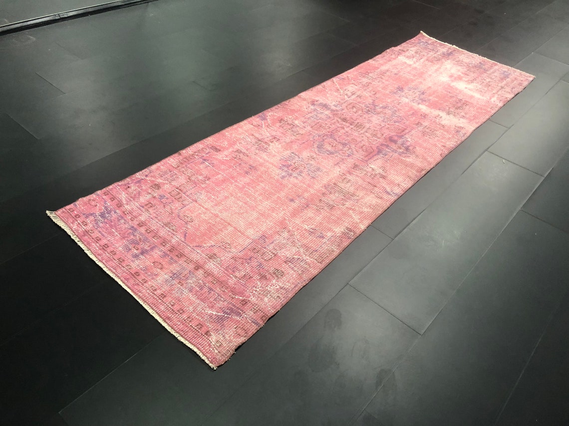 Pink Overdyed Runner Rug Vintage Hallway Runner Rug Modern - Etsy