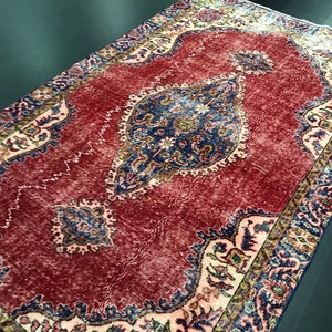 Red Vintage Rug, Handmade Rug, Turkish Rug, Red Area Rug, Traditional ...