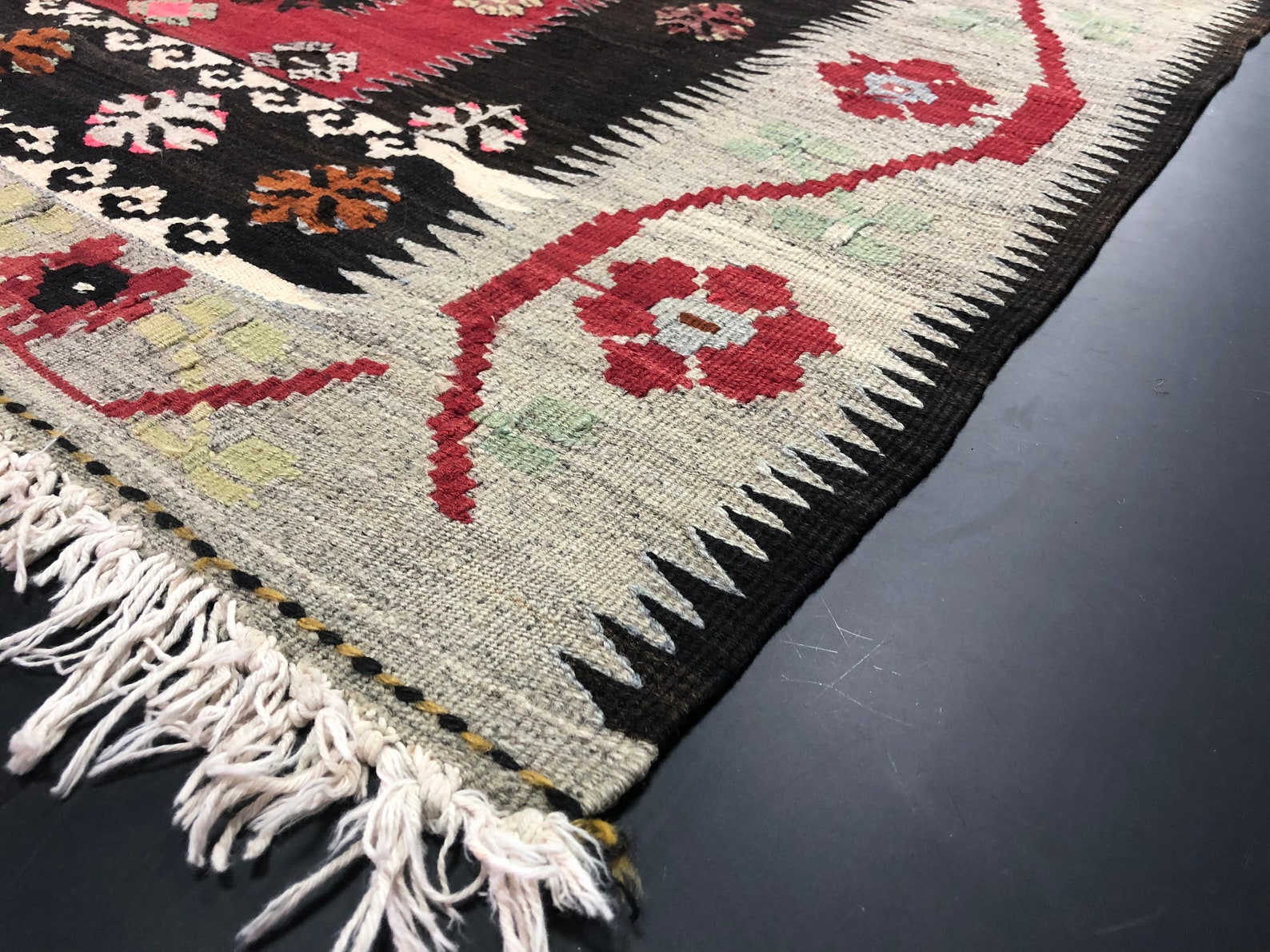 Ethnic Patterned Turkish Antique Decorative Area Kilim Rug, Nomadic ...