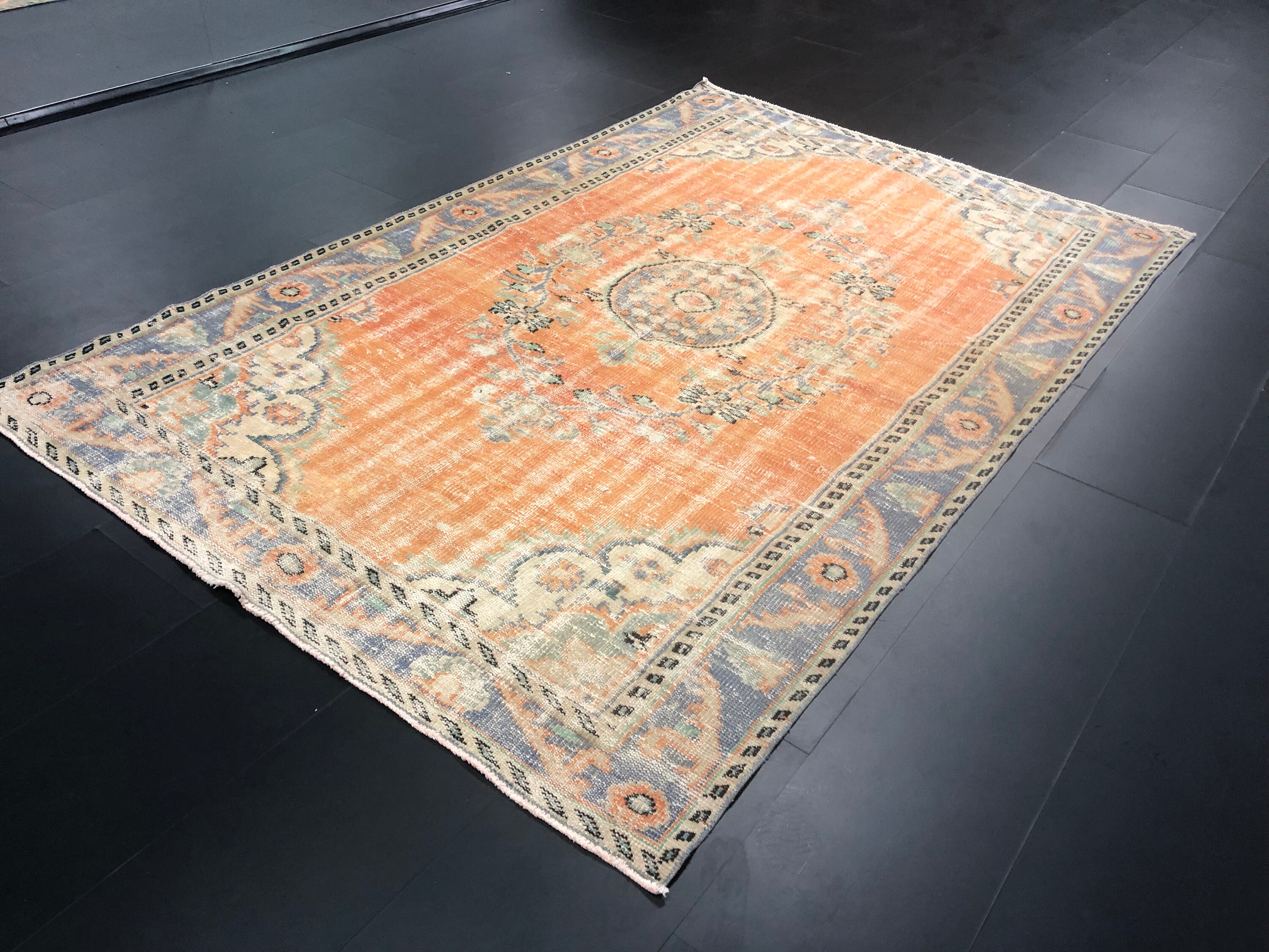 Orange Vintage Rug Decorative Turkish Rug Handmade Wool Rug | Etsy