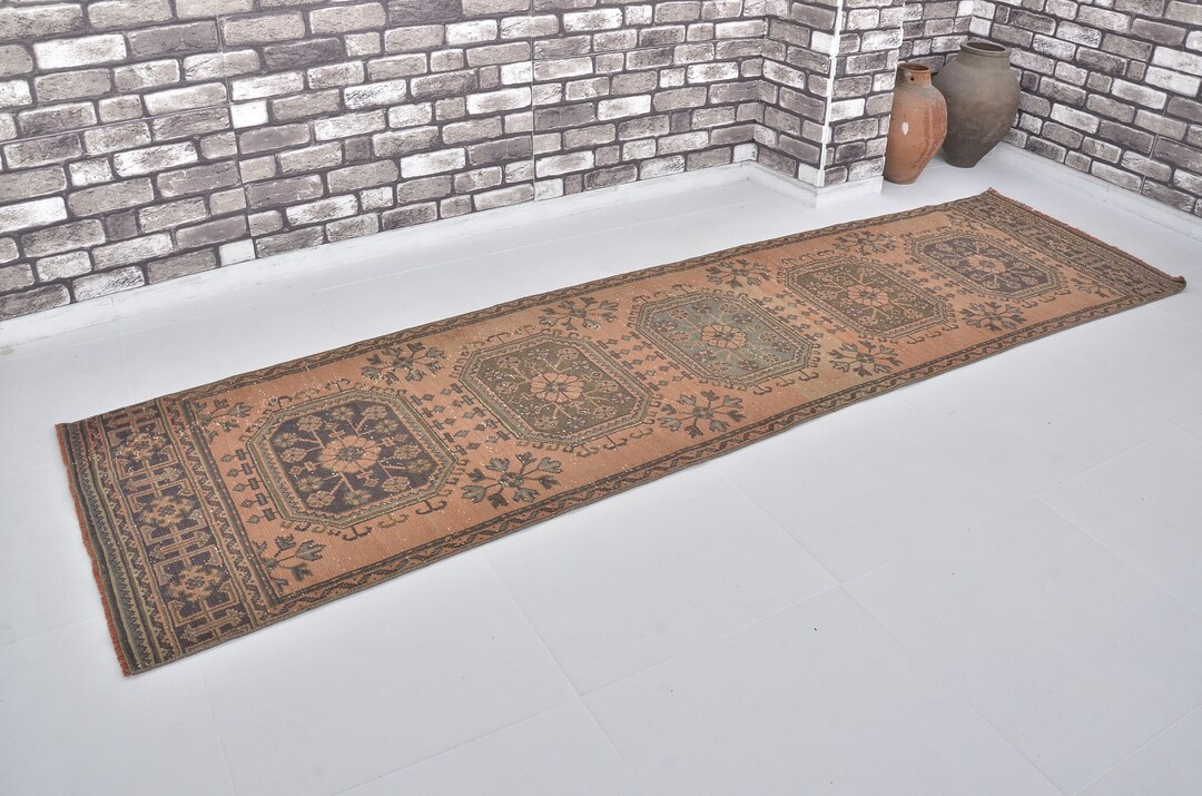 Peach Color Faded Corridor Decoration Runner Rug, Turkish Ethnic ...