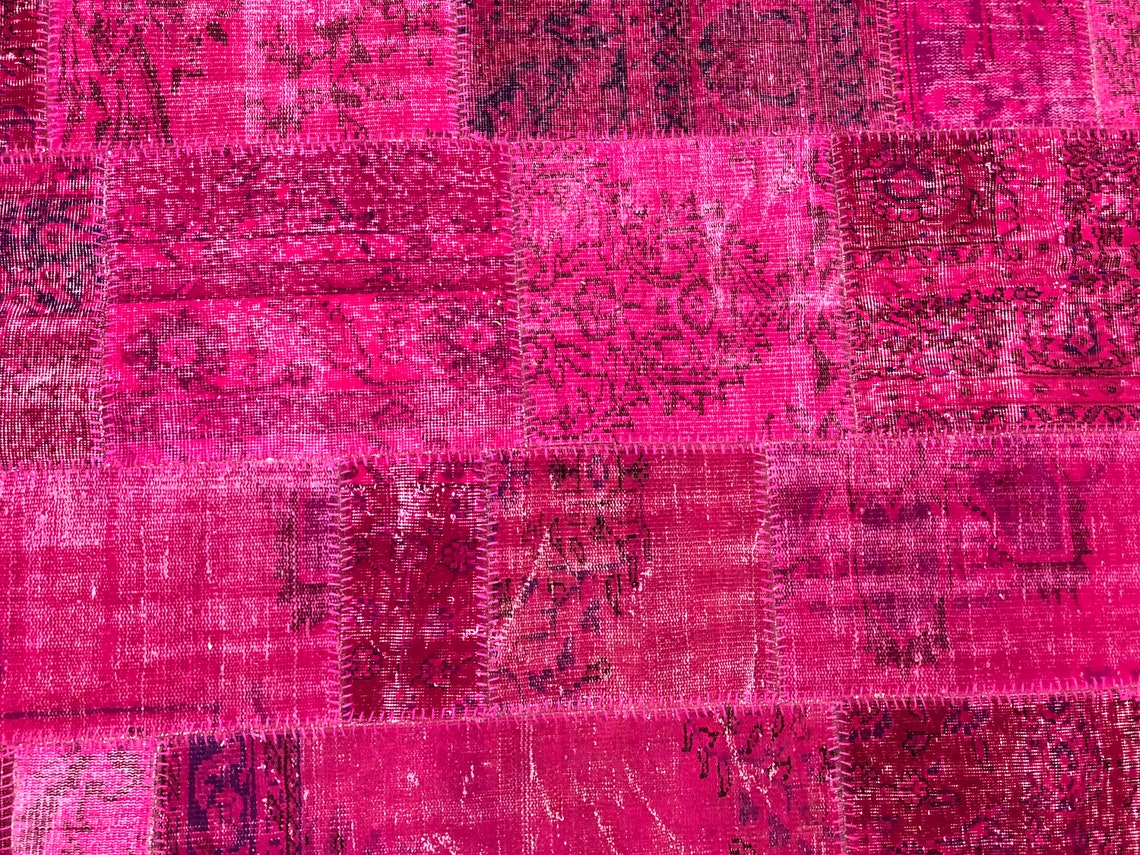Pink Overdyed Patchwork Rug Modern Patchwork Rug Turkish Rug - Etsy