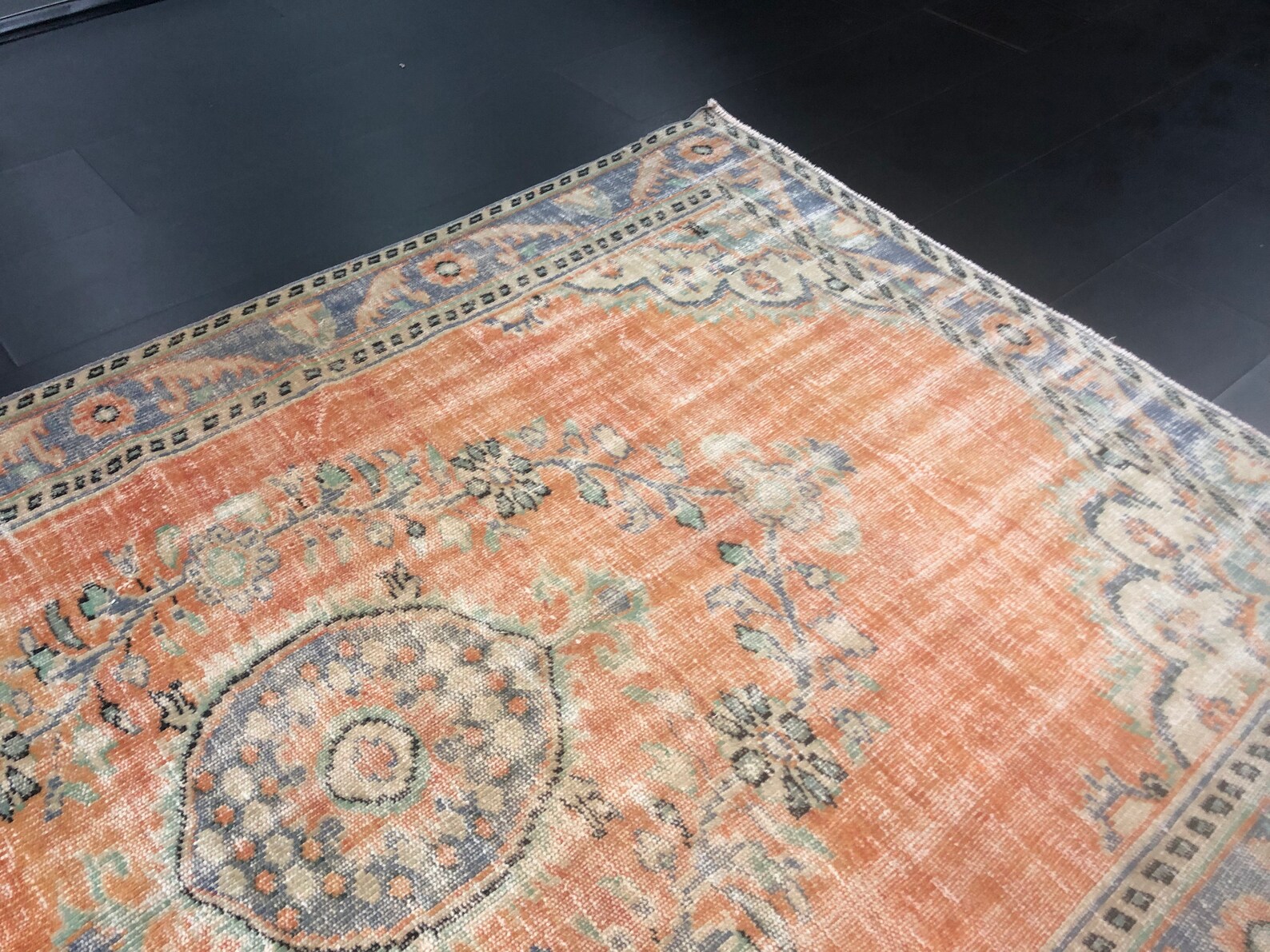 Orange Vintage Rug, Decorative Turkish Rug, Handmade Wool Rug, Carpet ...
