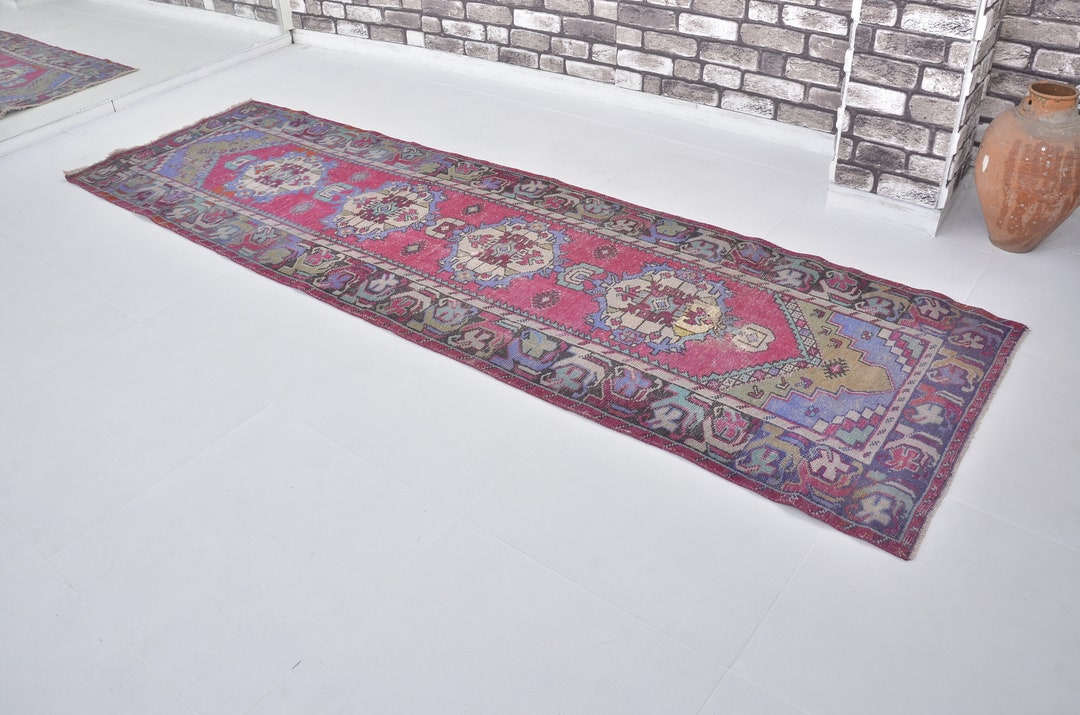 Faded Pink Oushak Runner Rug, Turkish Rug, Vintage Turkish Rug ...