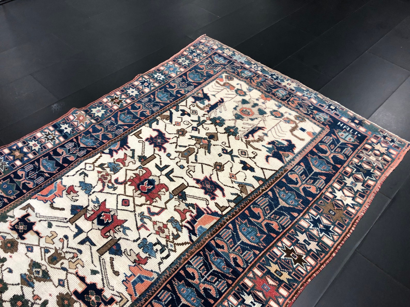 White and Blue Turkish Antique Rug Tribal Vintage Rug Wool - Etsy