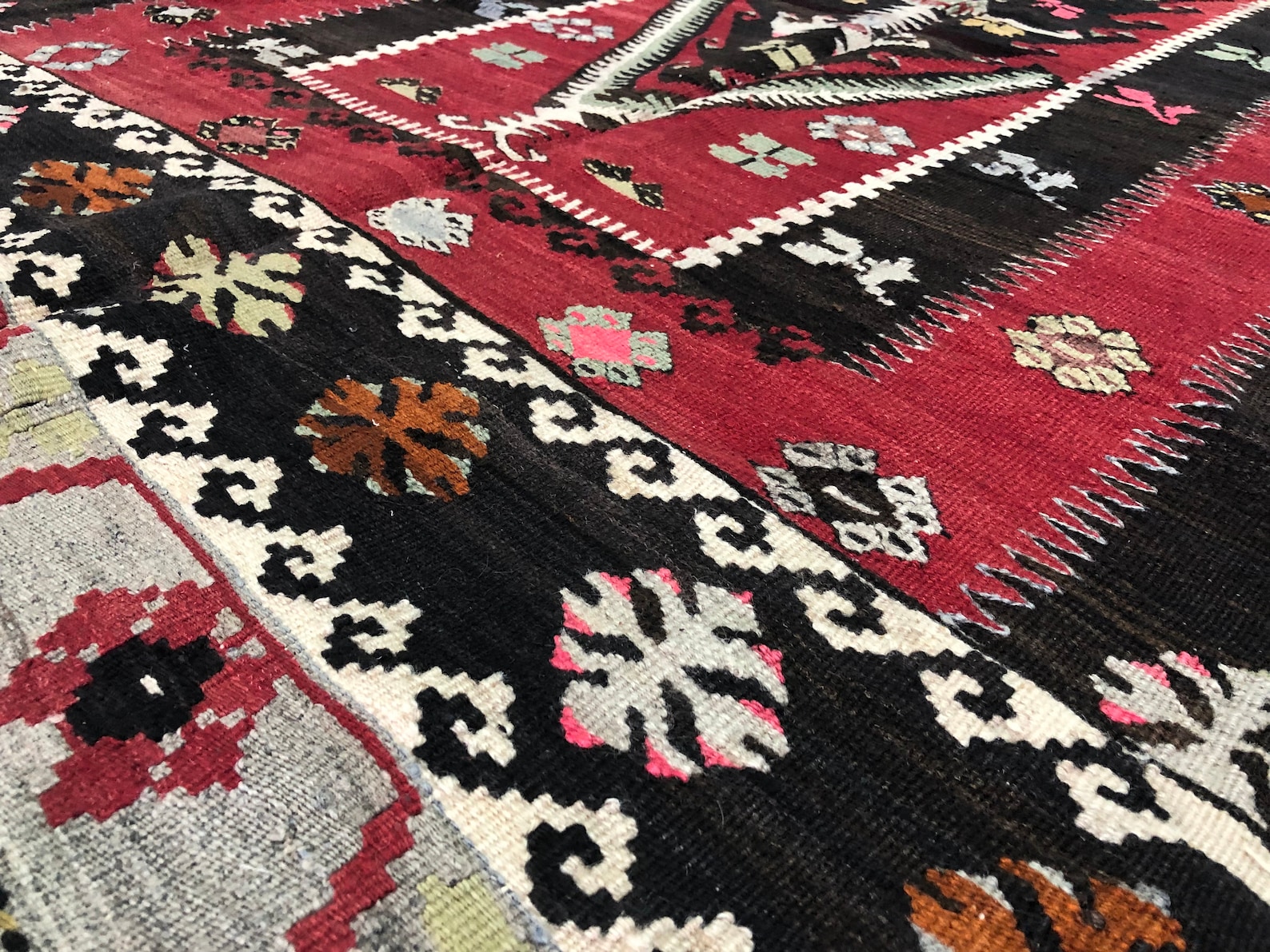 Ethnic Patterned Turkish Antique Decorative Area Kilim Rug, Nomadic ...